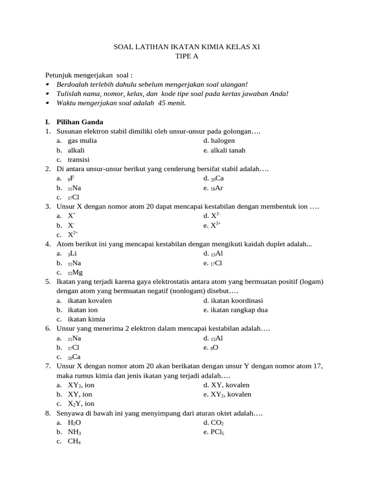 Latihan Soal Ikatan Kimia | PDF
