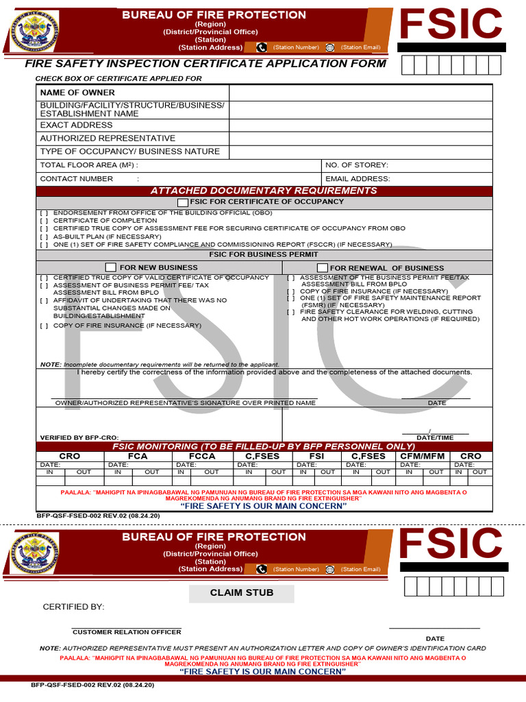 FSED 2F Application Form FSIC For Occupancy Permit Rev02 | PDF