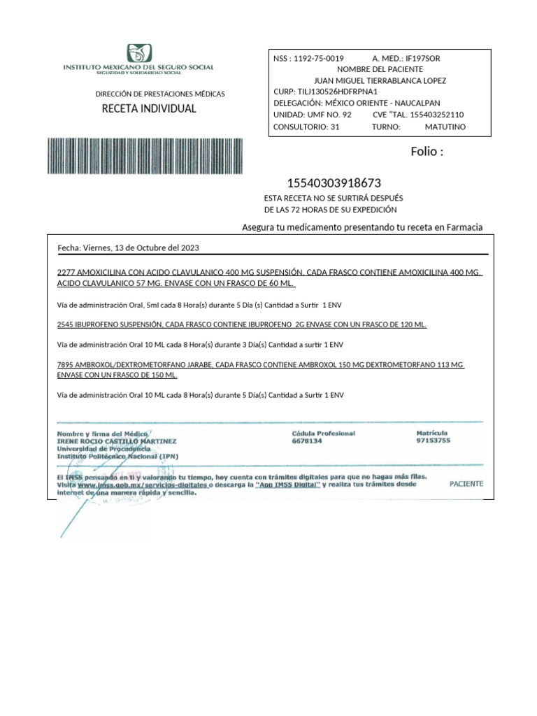 Receta Imss Cuyo | PDF