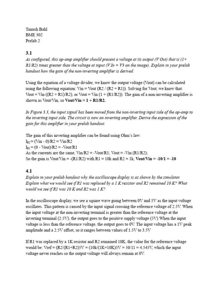 BME 302 Prelab 2 | PDF