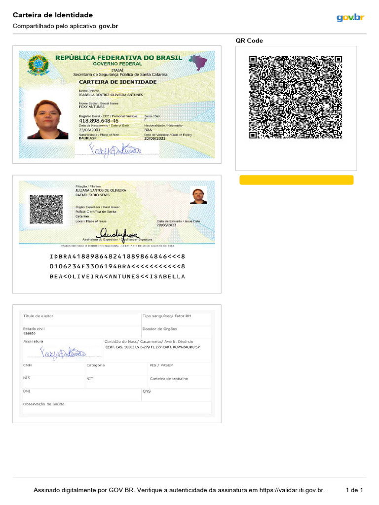 Carteira de Identidade: Gov - BR QR Code | PDF
