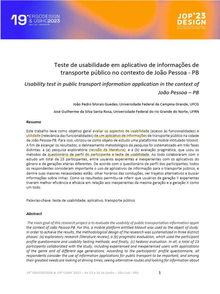 Teste de Usabilidade em Aplicativo de Informações de | PDF ...