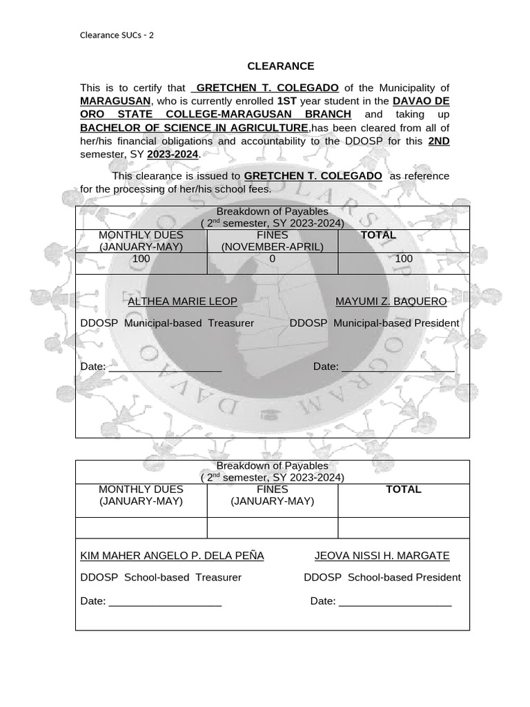Ddosp Suc Clearance | PDF