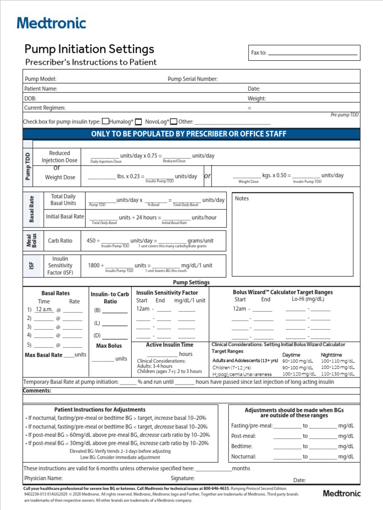 940M2236 13 Blank Pump Initiation Settings Form | PDF