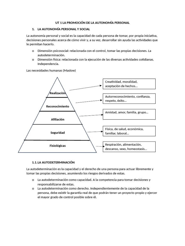 Ut 1 La Promocion de La Autonomia Personal | PDF