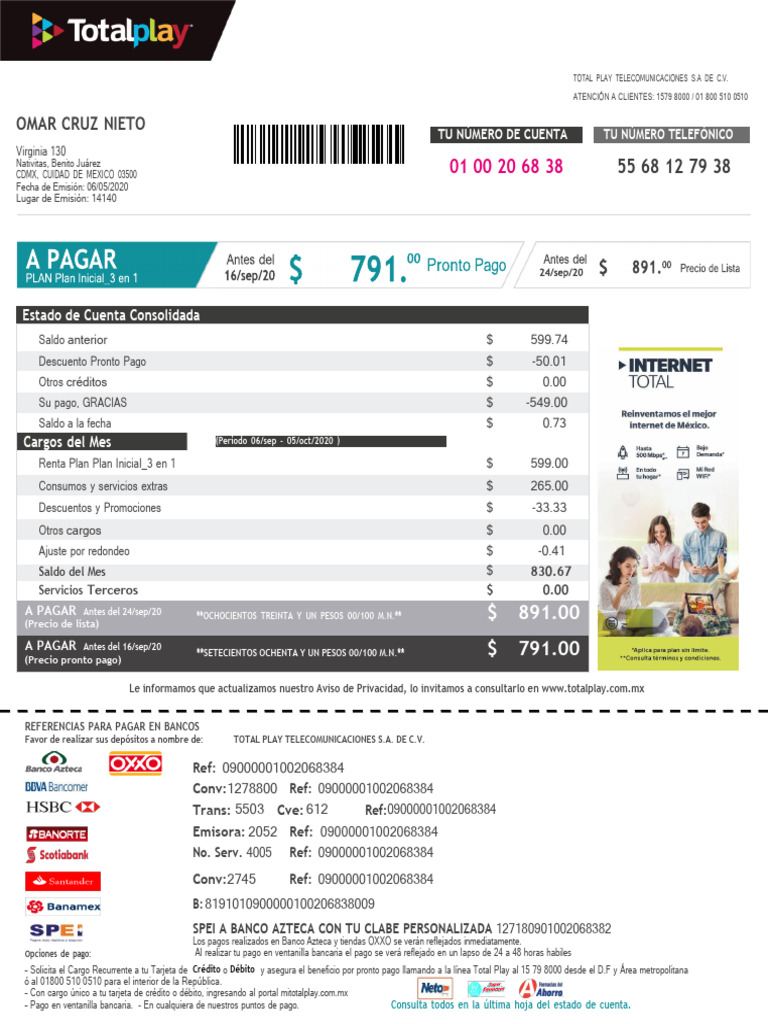 516226747-Estado-de-Cuenta-Total-Play Sep | PDF