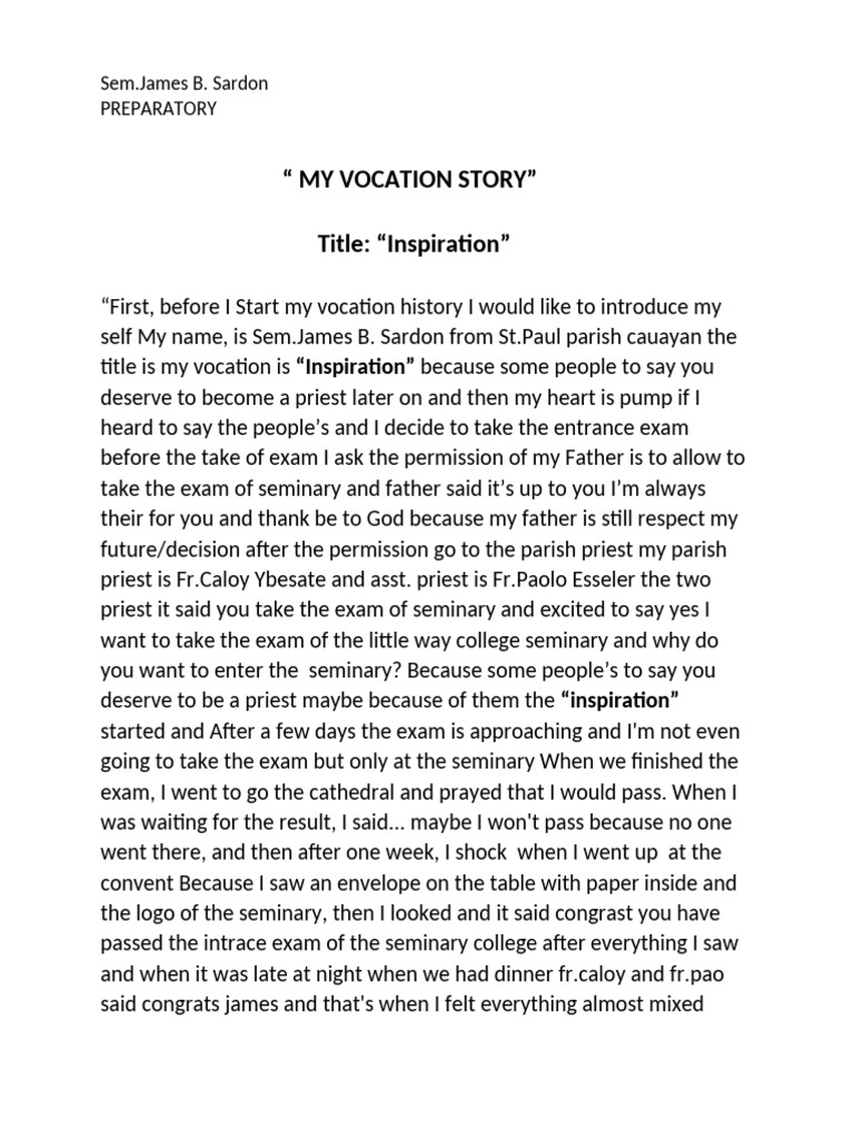 Vocation Story | PDF