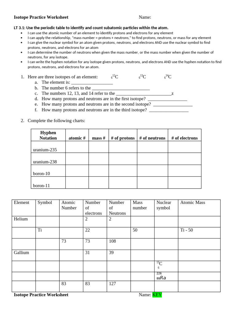 W.isotope Practice and KEY | PDF