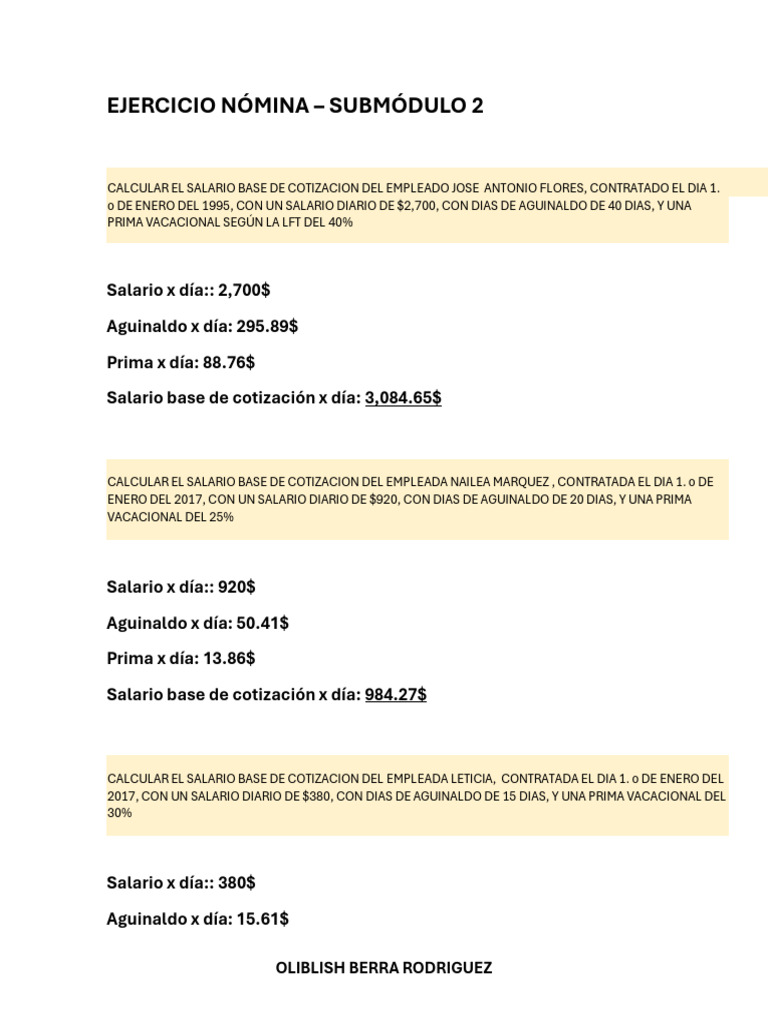 Ejercicio Nómina - Submódulo 2: Oliblish Berra Rodriguez | PDF
