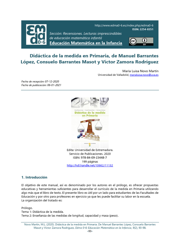 Didáctica de La Medida en Primaria, de Manuel Barrantes López, Consuelo ...