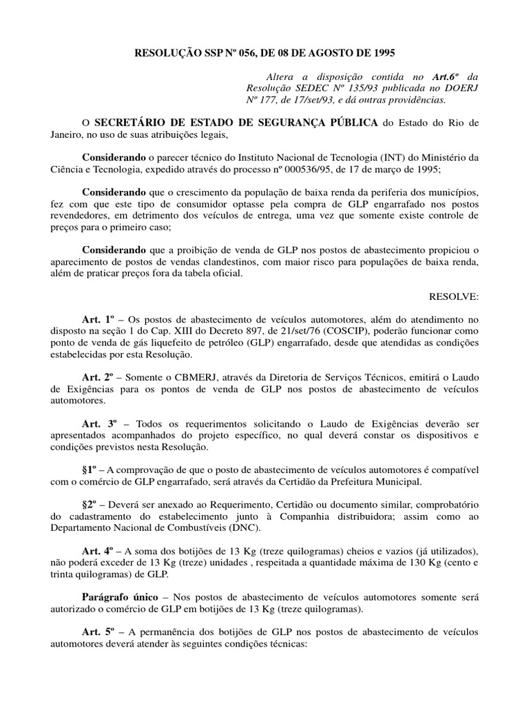 Resolu o SSP N 056 de 08 de Agosto de 1995 | PDF