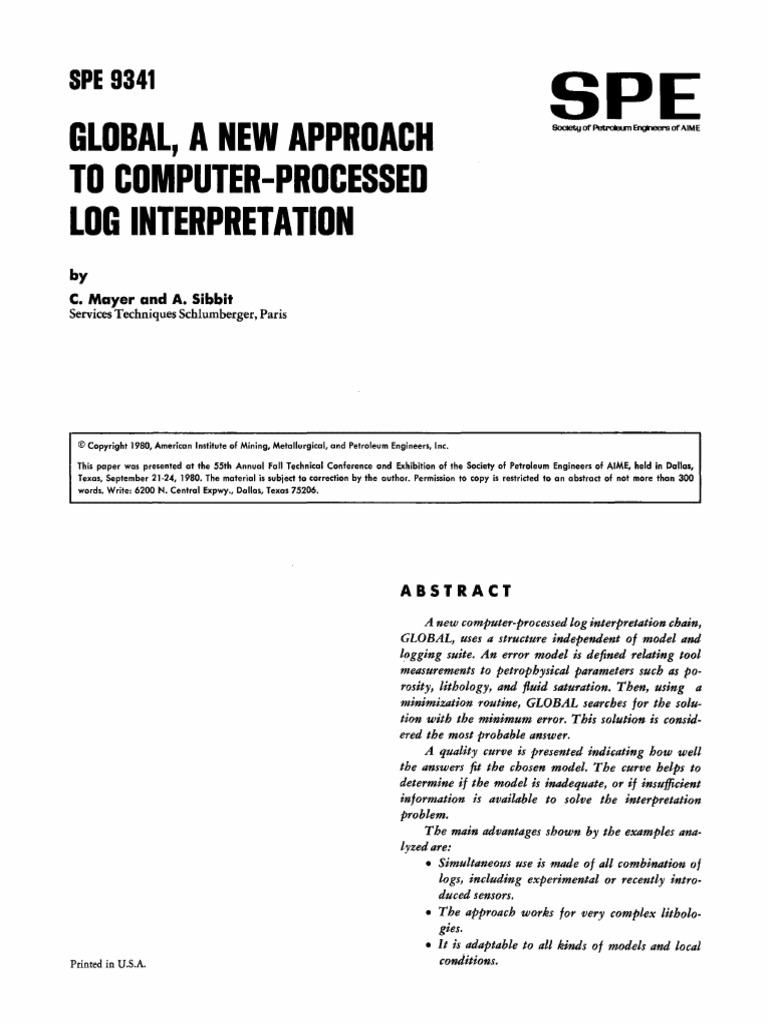 A New Approach To Computer Based Log Interpretation - SPE-9341-MS ...