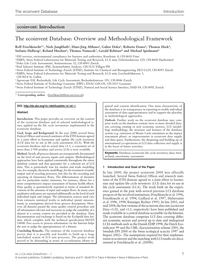 The Ecoinvent Database Overview and Meth | PDF