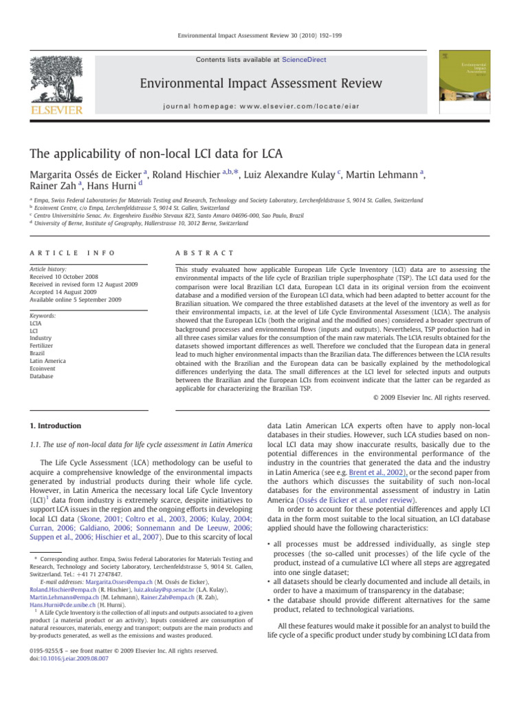 The Applicability of Non Local LCI Data | PDF