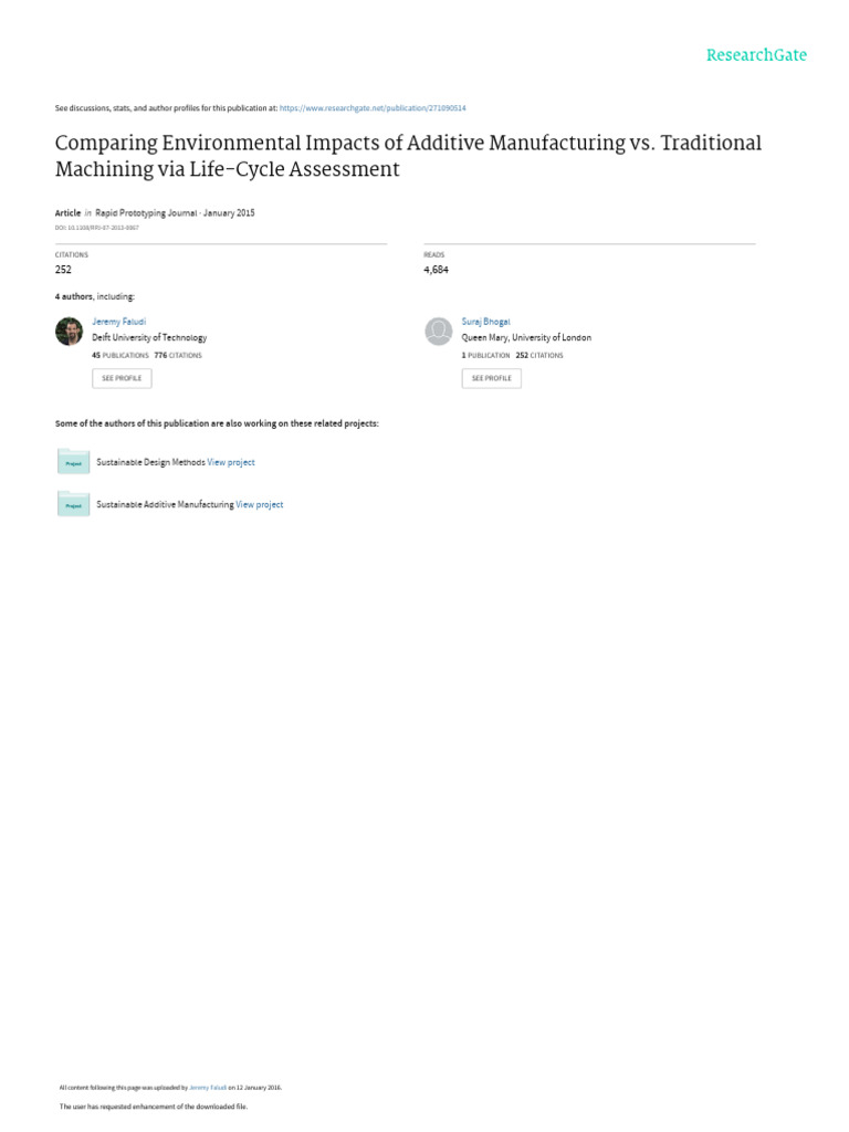 Faludi 2015 Comparing Environmental Impacts of Additive Manufacturing ...