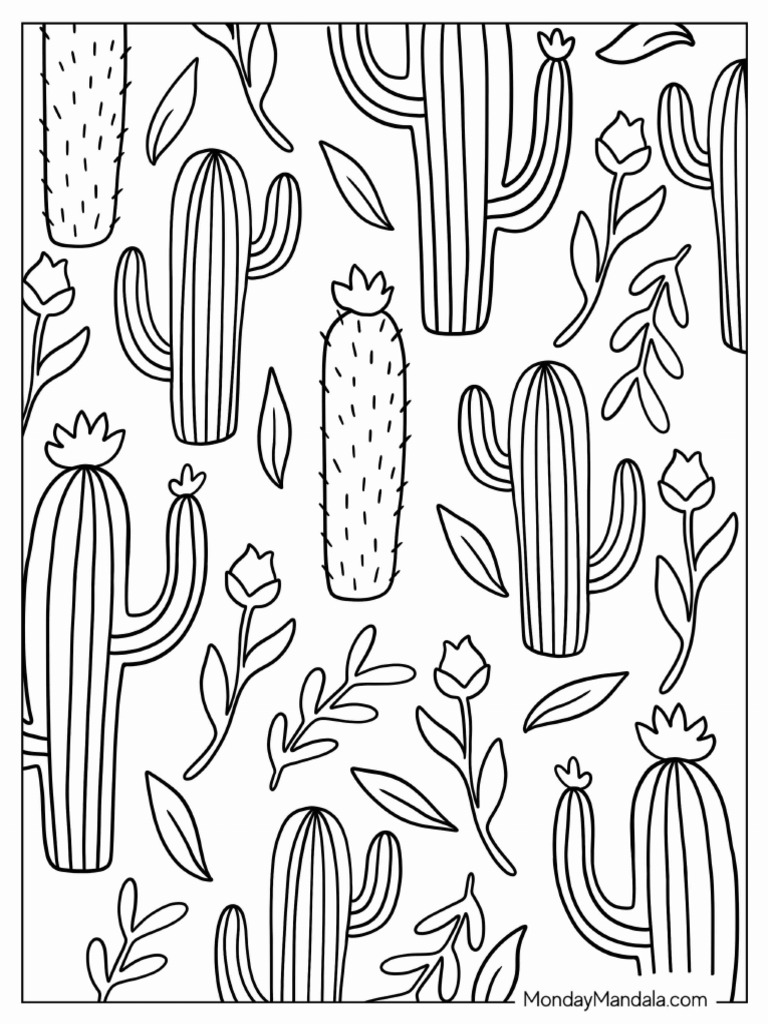 Cactus and Flowers Coloring Sheet | PDF