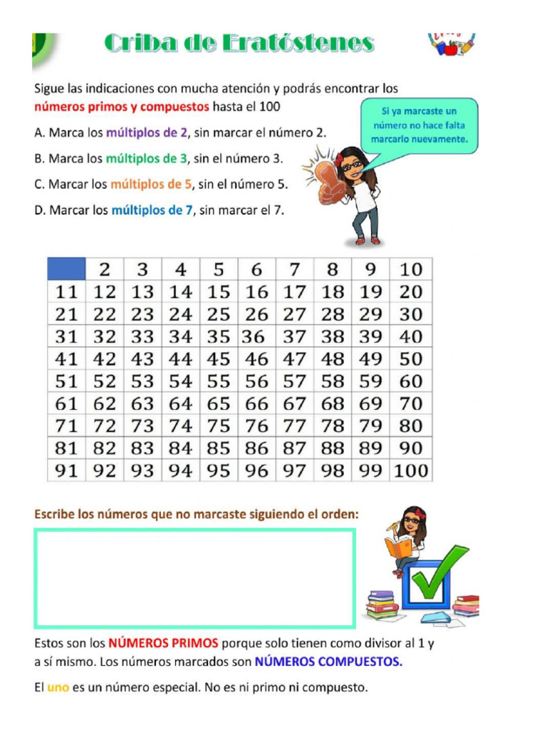 Ficha 7. Criba de Eratóstenes | PDF