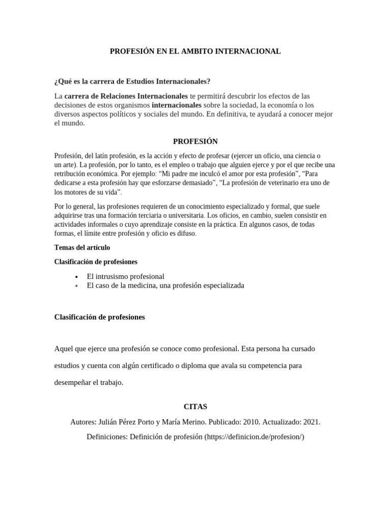 Profesión en El Ambito Internacional 1 | PDF