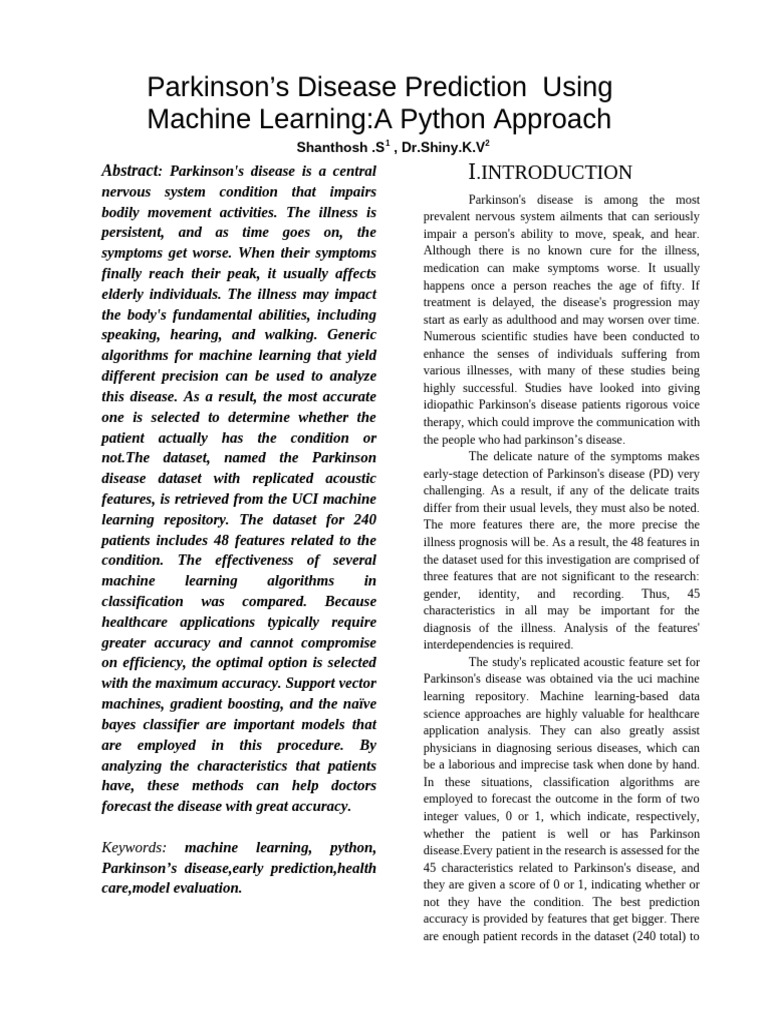 Parkinson's Disease Prediction Using Machine Learning - A Python ...