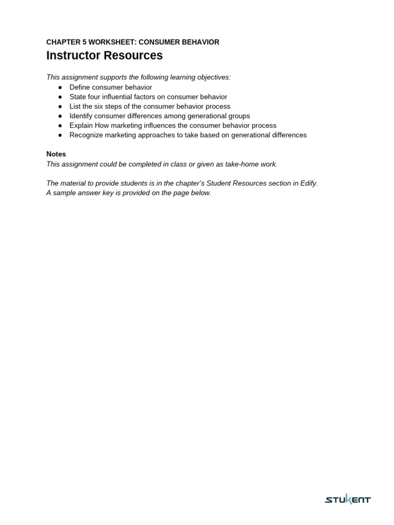 Chapter 5 Worksheet - Instructor Resources - Answer Key | PDF