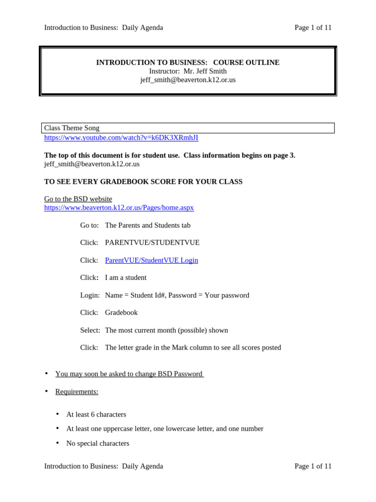 Introduction To Business Daily Agenda s1 2018-19 | PDF