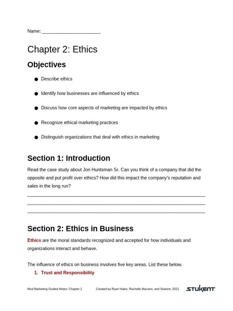 Chapter 2 Guided Notes Answers | PDF | Marketing | Business