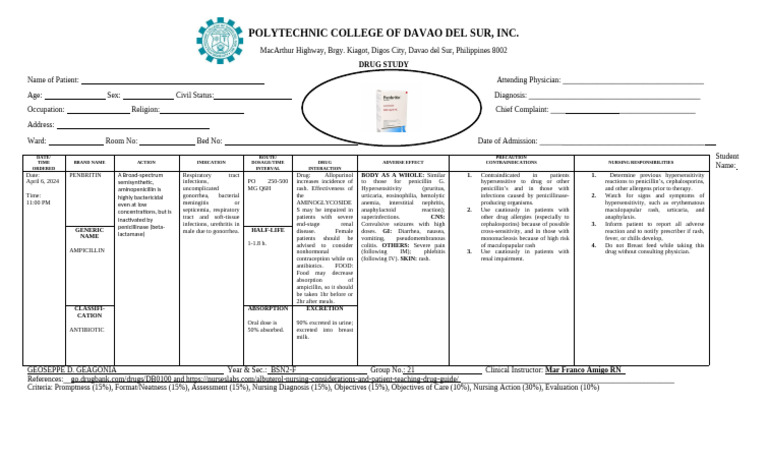 Ampicillin Drug Study | PDF