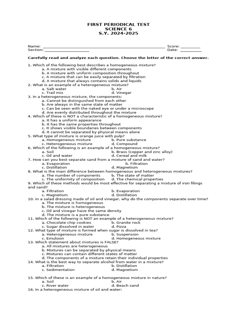 1st PT SCIENCE 6 | PDF