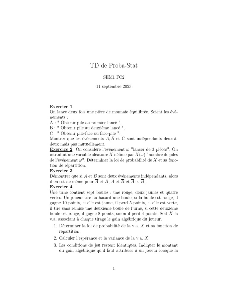 TD1 FC2 Stat Proba 2024 | PDF