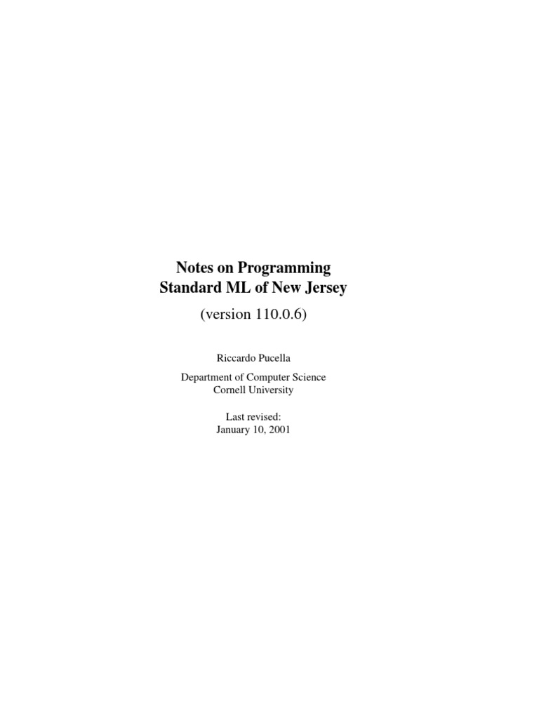 Notes On Programming Standard ML of New Jersey: (Version 110.0.6) | PDF