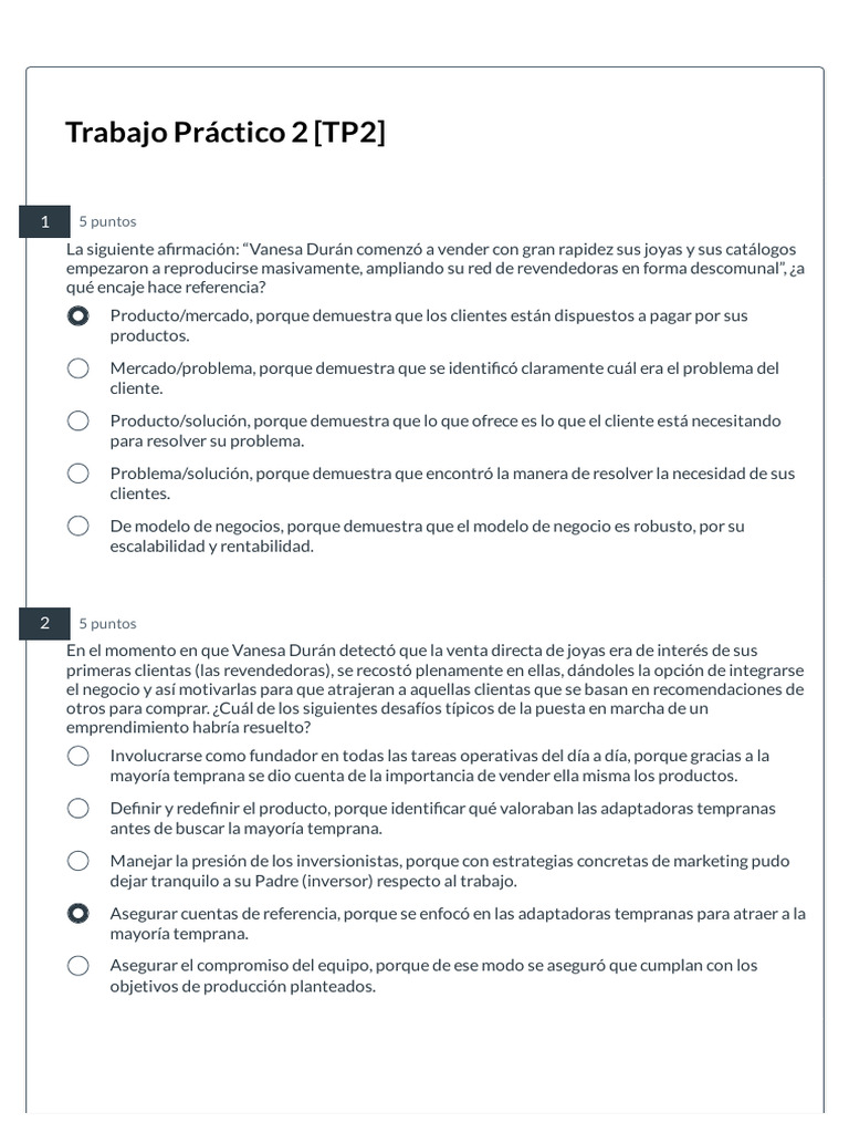 Trabajo Práctico 2 (TP2) DESARROLLO EMPRENDEDOR 90% | PDF