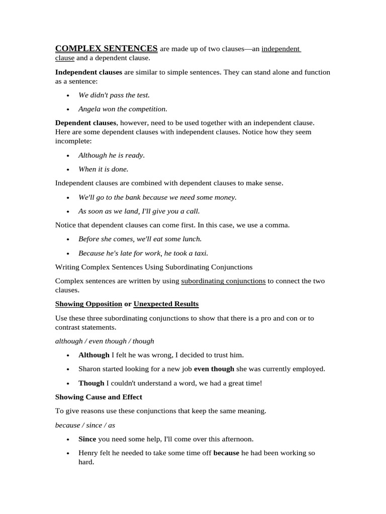 More About Complex Sentences | PDF