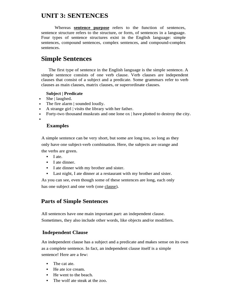 SIMPLE SENTENCES | PDF