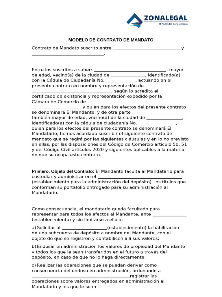 Modelo de Contrato de Mandato | PDF