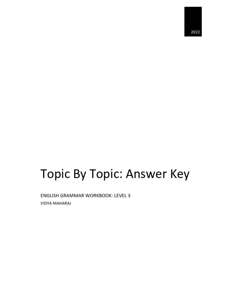 Topic by Topic English Grammar - Level 3 - Answer Key | PDF