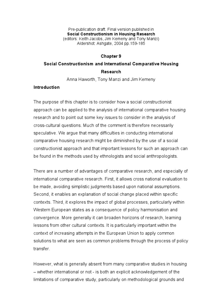 Social Constructionism and International Comparative Housing Research ...