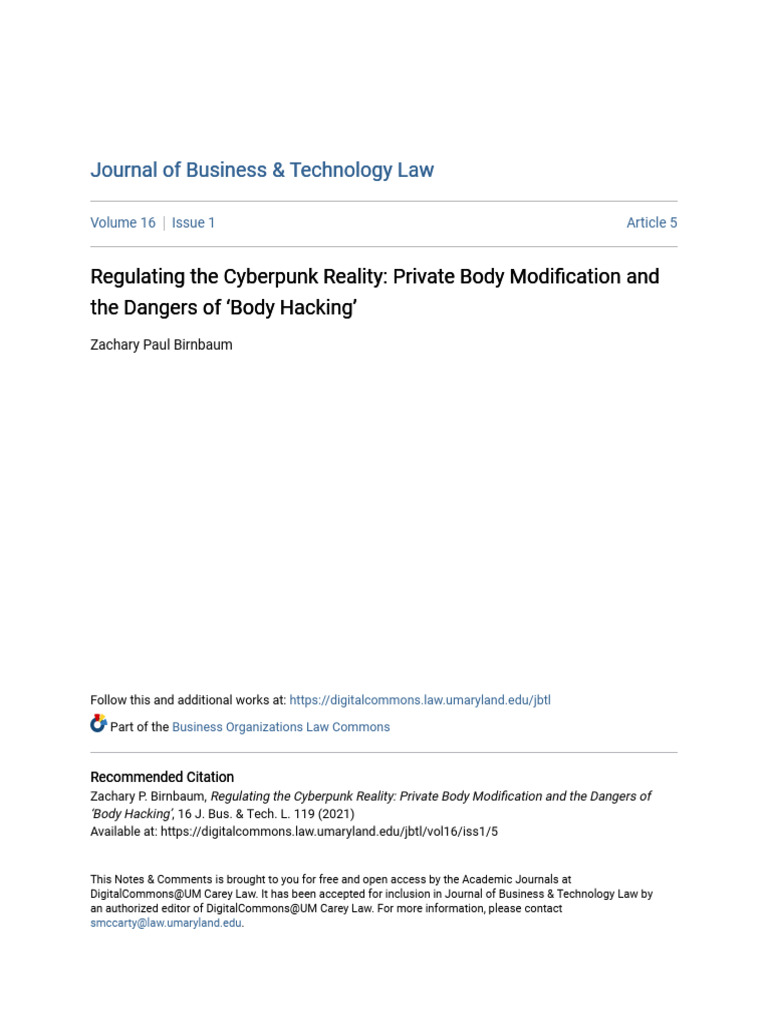 Regulating The Cyberpunk Reality - Private Body Modification and The ...