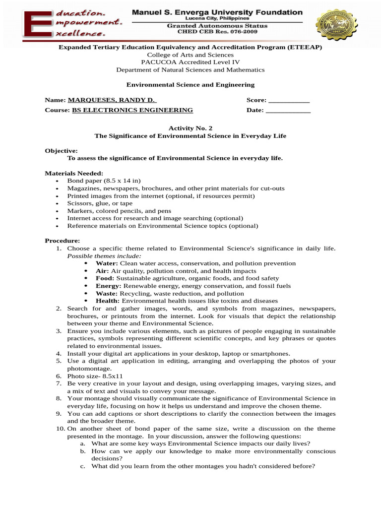 Envi Scie Eng Act. 02 Module 2 | PDF