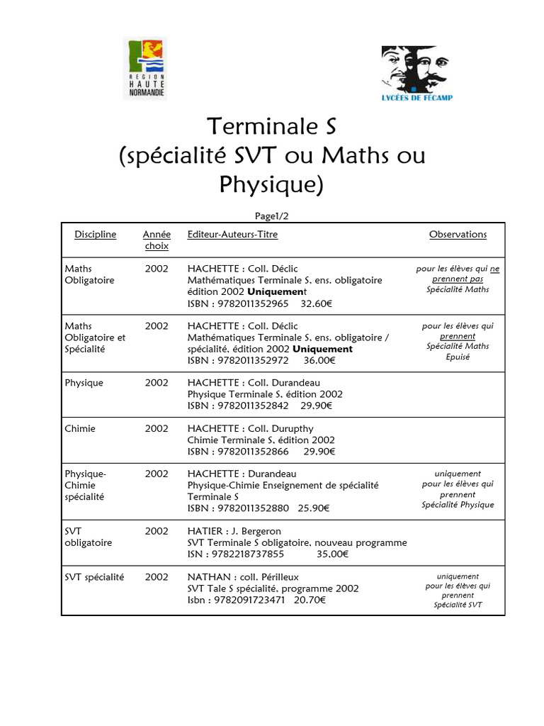Terminale S - Specialite SVT Physique Maths-4 | PDF