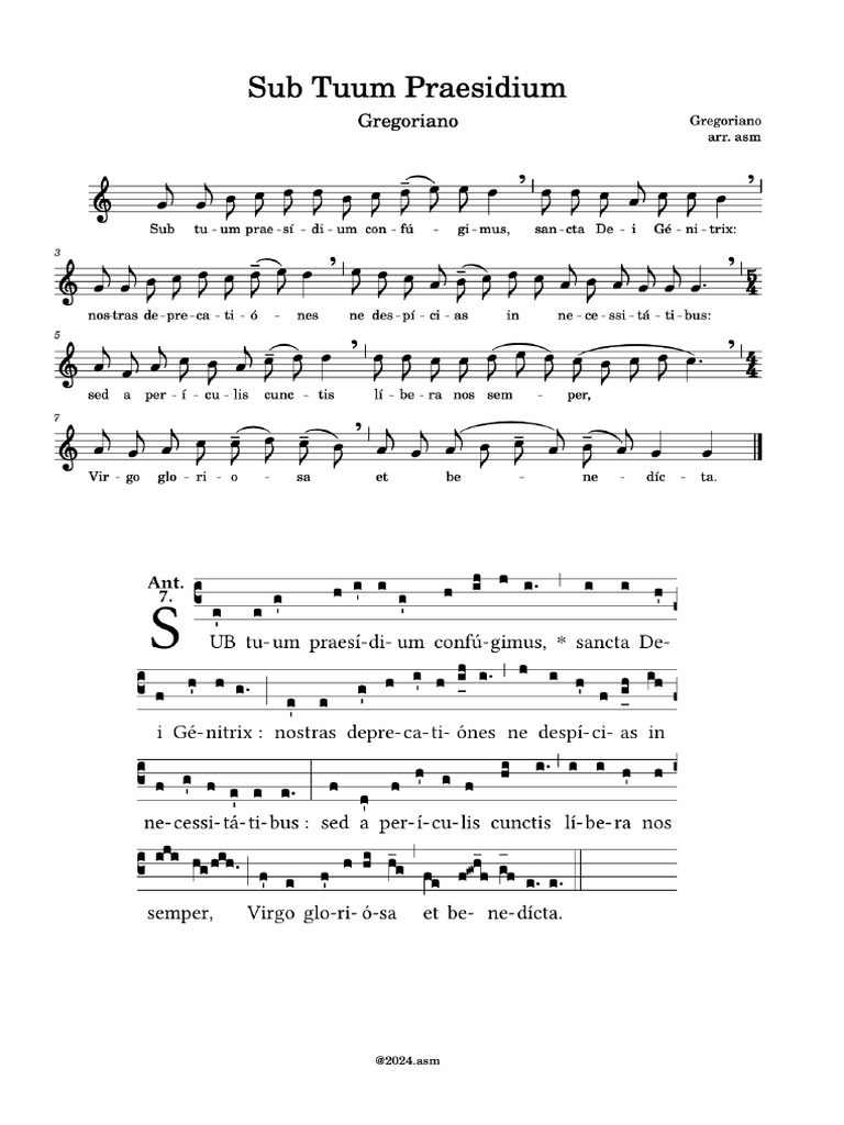Sub Tuum Praesidium - Gregoriano - Completo | PDF