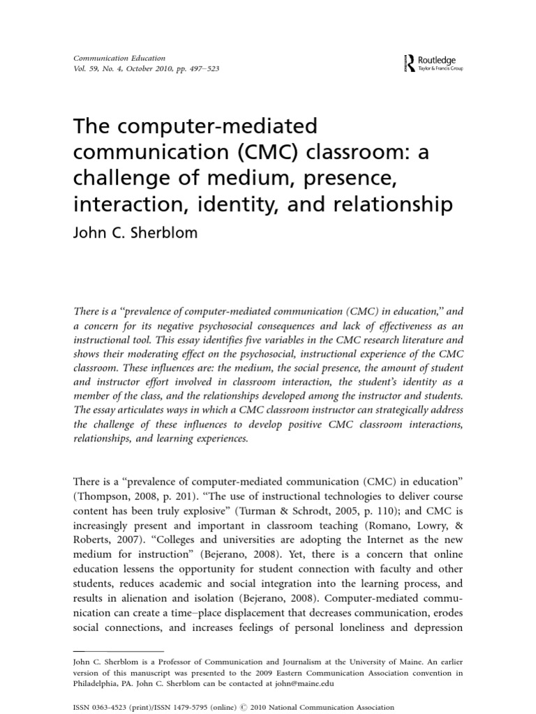 04.5 - Sherlbom (2010) The CMC Classroom | PDF | Computer Mediated ...