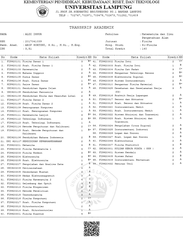 Transkrip Sementara | PDF