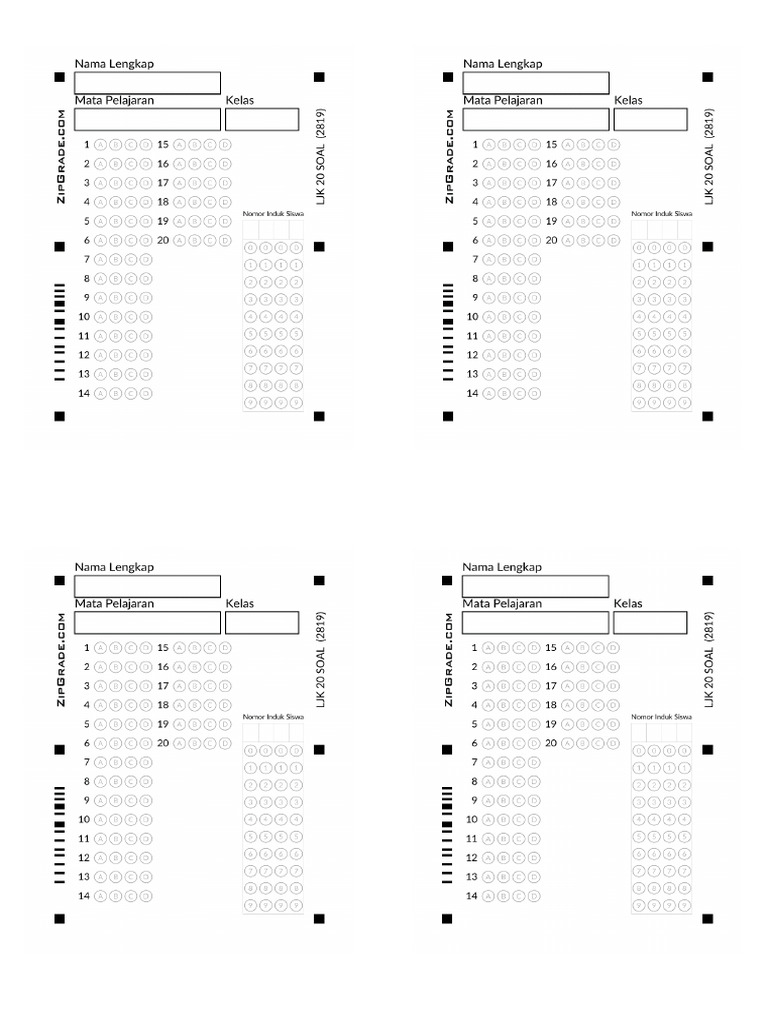 LJK 20 Soal A4 | PDF