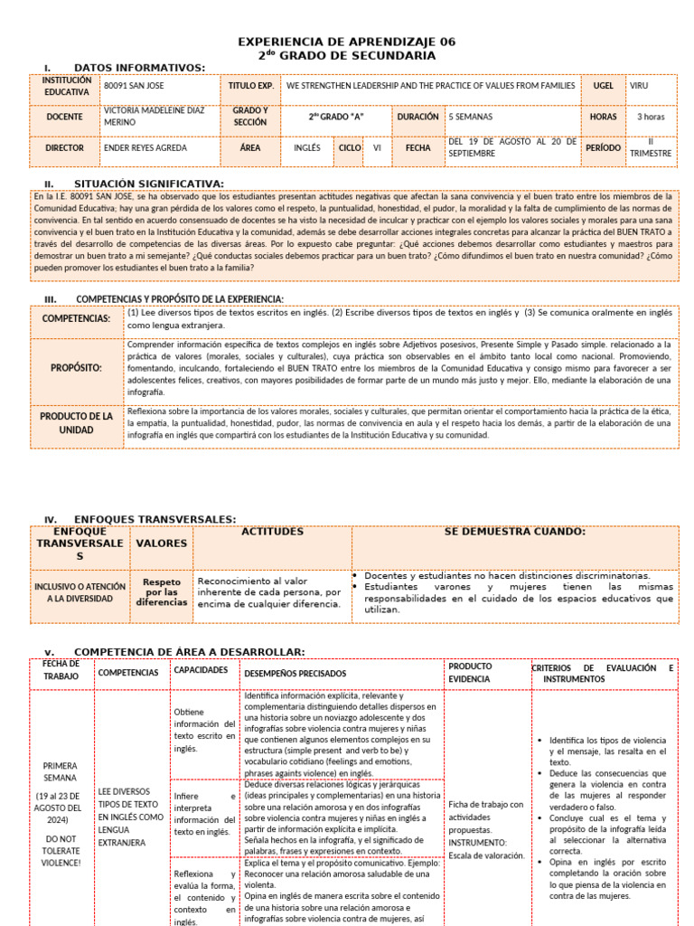 Experiencia de Aprendizaje 06-2ND Year | PDF