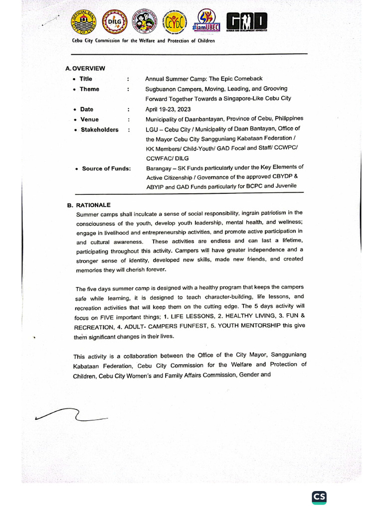 Annual Summer Camp Project Proposal | PDF