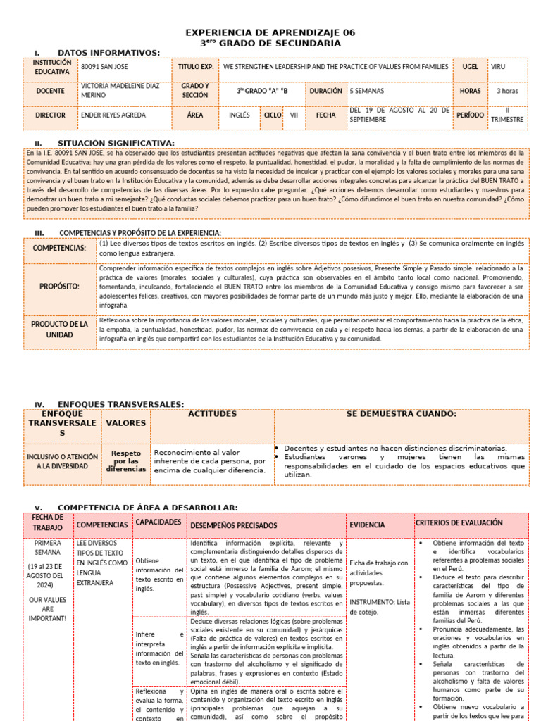 EXPERIENCIA DE APRENDIZAJE 06-3RD YEAR | PDF