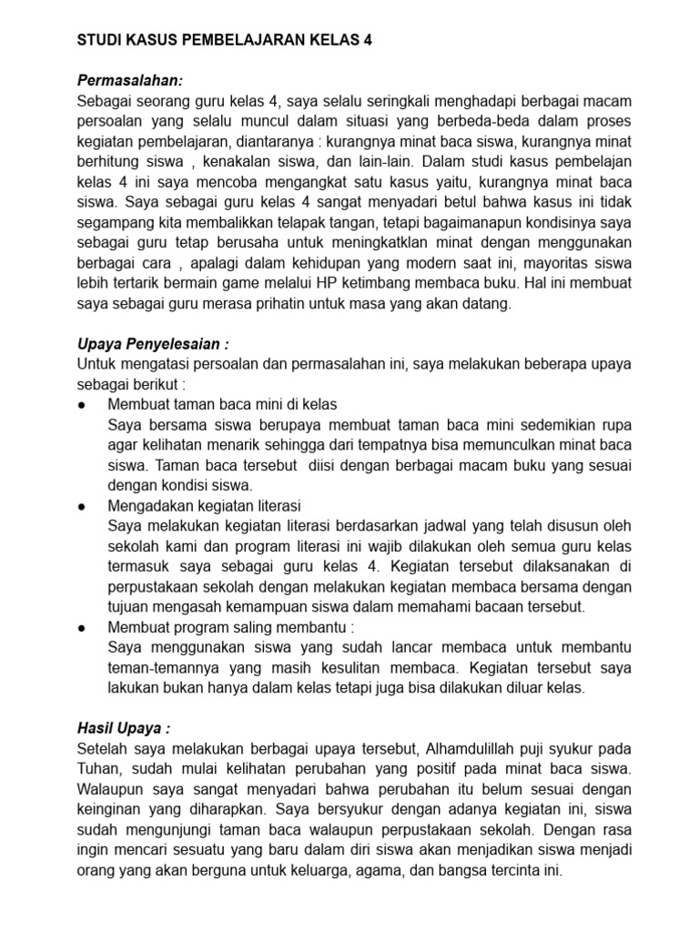 Studi Kasus Pembelajaran Kelas 4 | PDF