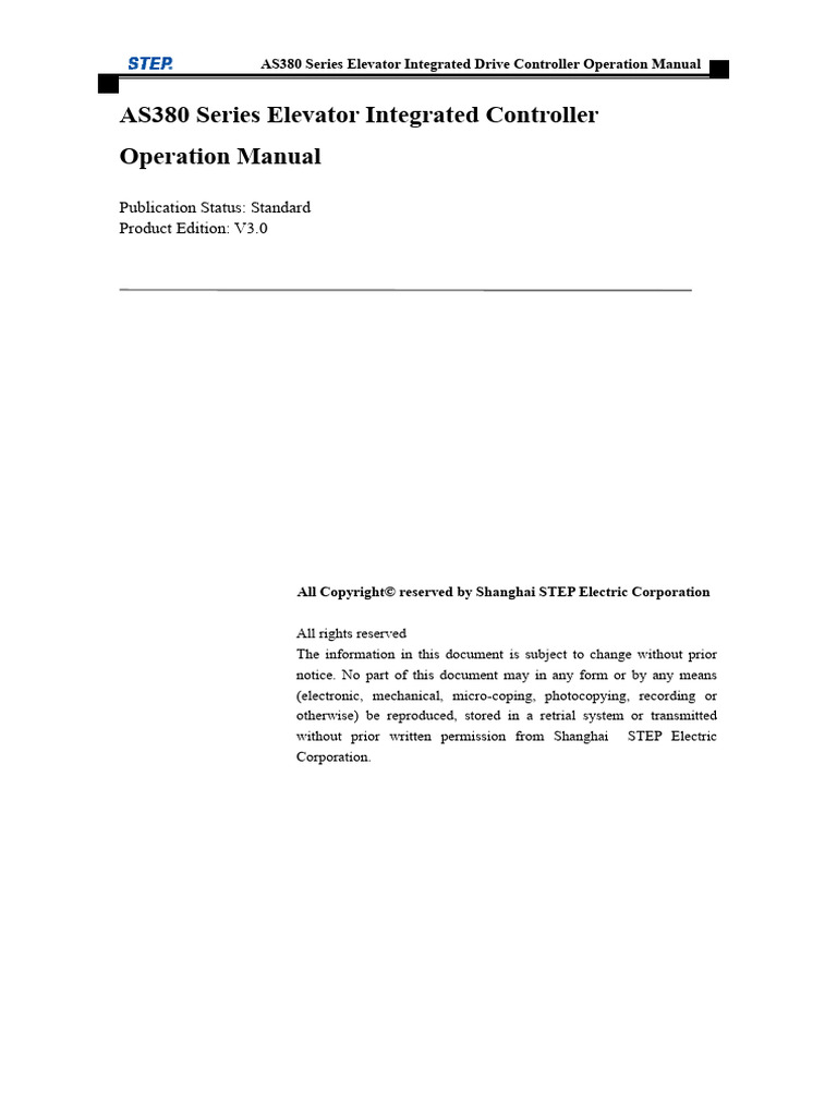 AS380 Series Elevator Integrated Controller Operation Manual V3.0-最新 | PDF