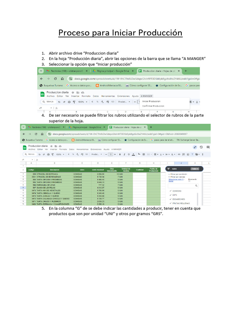 Proceso para Iniciar Producción | PDF