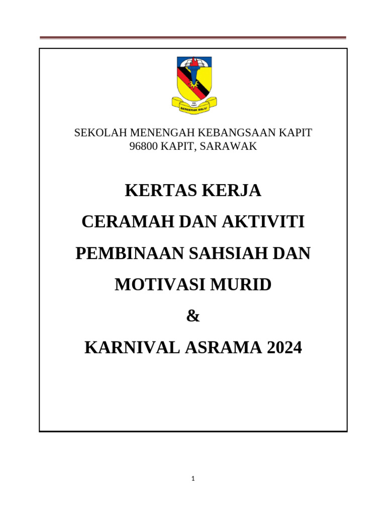 Kertas Kerja Ceramah Dan Aktiviti Pembinaan Sahsiah Dan Motivasi | PDF
